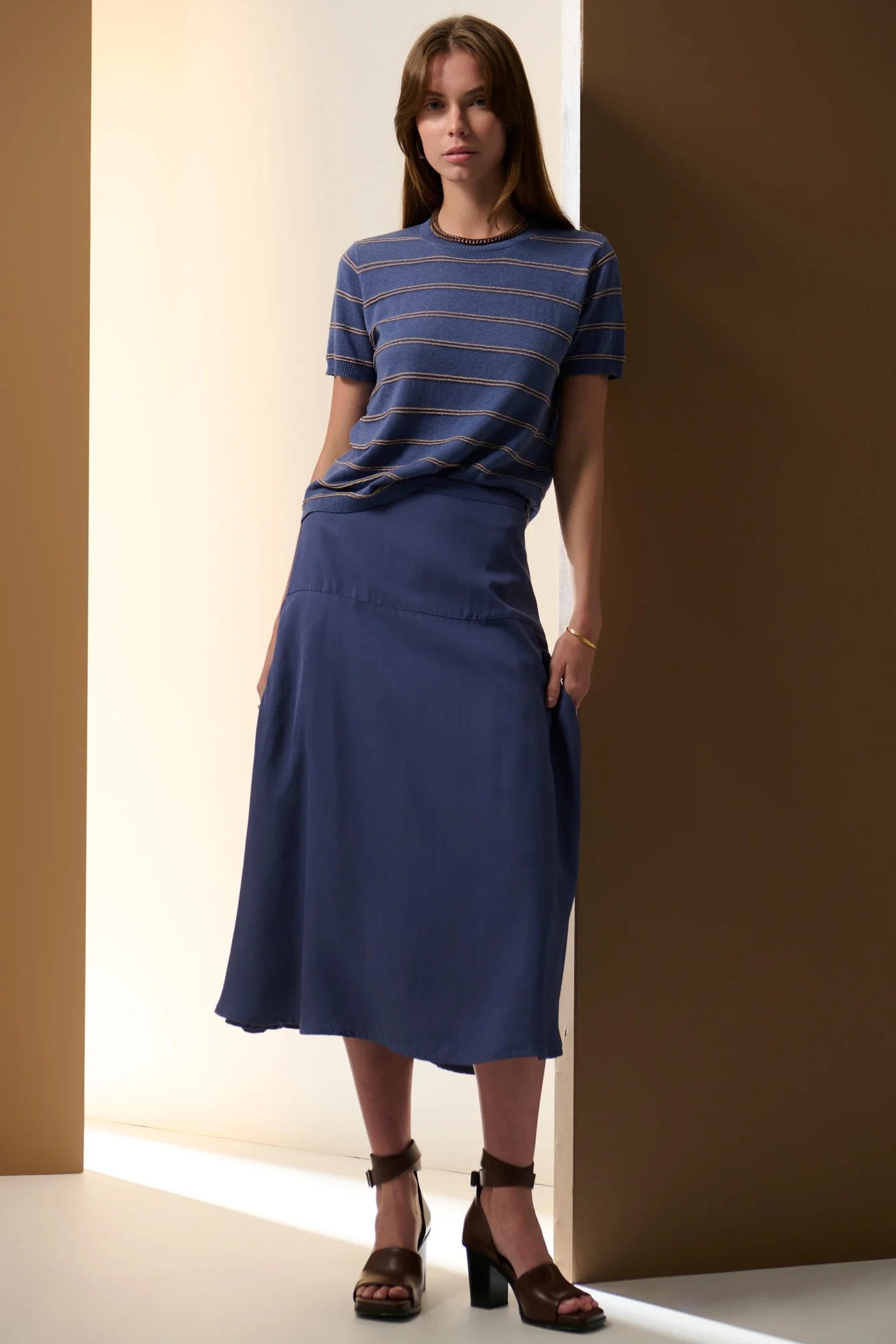 POL Sable Striped Tee Blue/Gold – Foss & Kruger