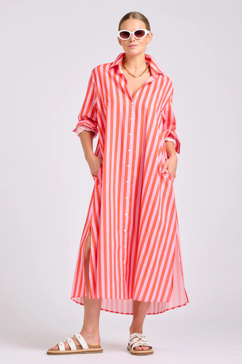 Shirty Luna Dress - Pink Papaya Stripe – Foss & Kruger