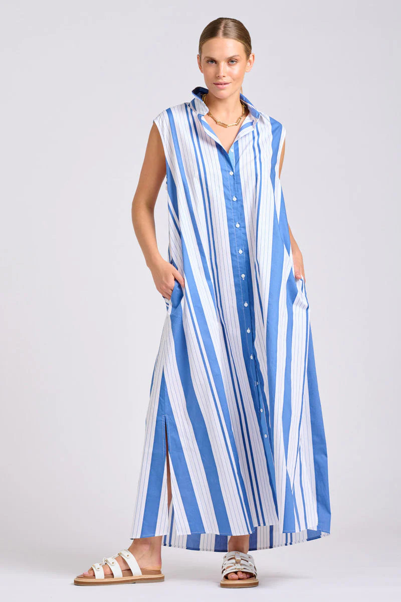 Shirty Sabine Dress - Azure Retro Stripe – Foss & Kruger