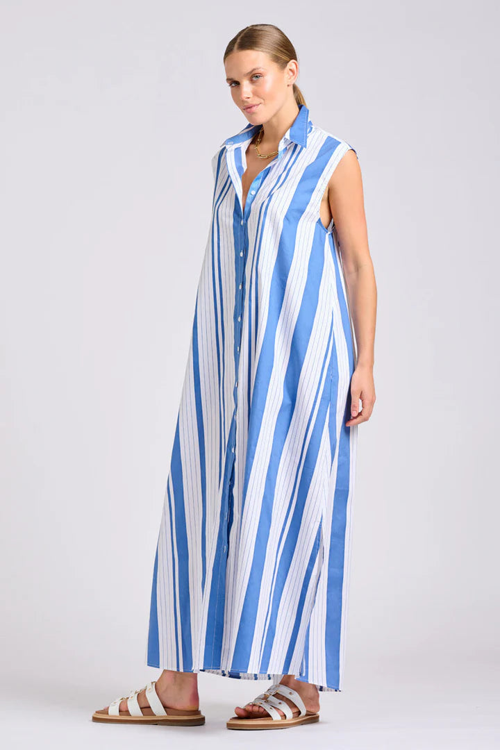 Shirty Sabine Dress - Azure Retro Stripe – Foss & Kruger